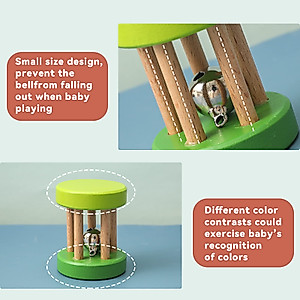Wooden Rattle Natural Spinning Rainbow Drum Montessori Baby Roller Bell Toys Nursing Shower Gifts Green