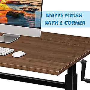 ERGO COMFY Manual Height Adjustable Standing Desk, 48 x 24 Inch Hand Crank Standing Desk with One-Piece Table Top, Sit Stand up Rising Desk, Home Office Computer Workstation, Walnut and Black
