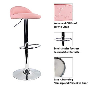 KKTONER PU Leather Round Bar Stool with Back Rest Height Adjustable Swivel Pub Chair Home Kitchen Bar stools Backless Stool with Footrest (Pink)