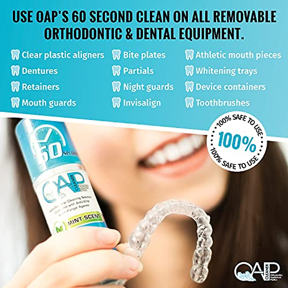Orthodontic Cleaner by OAP Cleaner | Retainer Cleaner, Denture Cleaner, and Mouth Guard Cleaner | 60 Second Gel Cleanser | Paraben, Sulfate and Triclosan Free | 60 mL Bottle