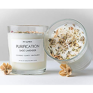 My Lumina Purification Sage Lavender Candle - Smudging Chakra Balancing Healing Candle Natural Soy Wax - White Sage Natural Scented Purifying Candle for Aromatherapy