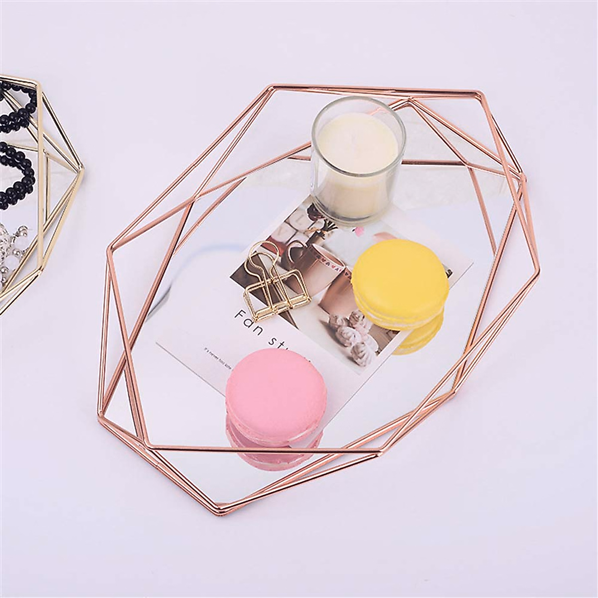 OurHommie Decorative Tray Rose Gold Mirror Jewelry Tray Organizer Rectangle can Hold Cosmetics Makeup Perfume Magazine, Luxury Birthday Day Gift for Girls Women
