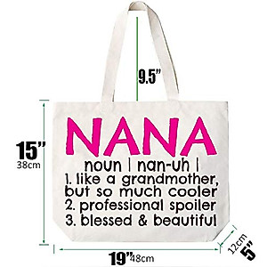 COCOVICI Nana Tote Bag | Grandma Gifts | Nana Gifts | Nana Christmas Gift | Christmas Gift from Grandkids (Nana Definition Pink/Black Font)