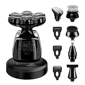 Head Shaver for Men, Electric IPX7 Waterproof Wet/Dry Beard Facial Nose Hair Trimmer, 7D Ultimate Mens Cordless Rechargeable Rotary Shaver Razor with Brushes, Combs & Massager, LED Display