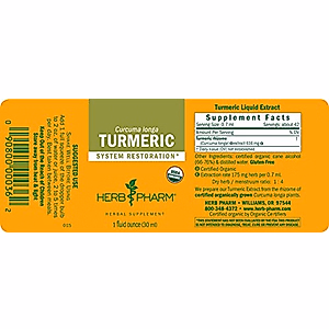 Herb Pharm Certified Organic Turmeric Root Extract for Musculoskeletal System Support - 1 Ounce (DTURM01)