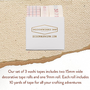DesignWorks Ink Set of 3 Themed Washi Tapes - Retro Utilitarian Grid with Day of The Week, Days of The Month Decorative Tape for Scrapbooking, Journals, More - 10 Yards Per Roll