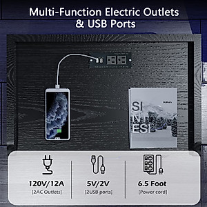 4ever2buy Black Night Stand with LED Light, Bedroom Night Stand Charging Station, LED Nightstand with 2 Drawers, Bedroom Side Table for Bedroom, Living Room