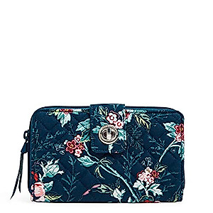 Vera Bradley Women's Cotton Turnlock Wallet With RFID Protection, Rose Toile - Recycled Cotton, One Size