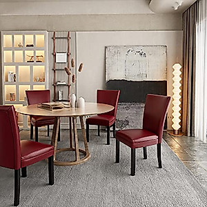 JESONVID Set of 2 Faux Leather Upholstered Parsons Dining Chair with High Backrest, Kitchen Accent Side Chairs with Solid Wood Legs Armless Dining Room Chair, Burgundy 1331RD