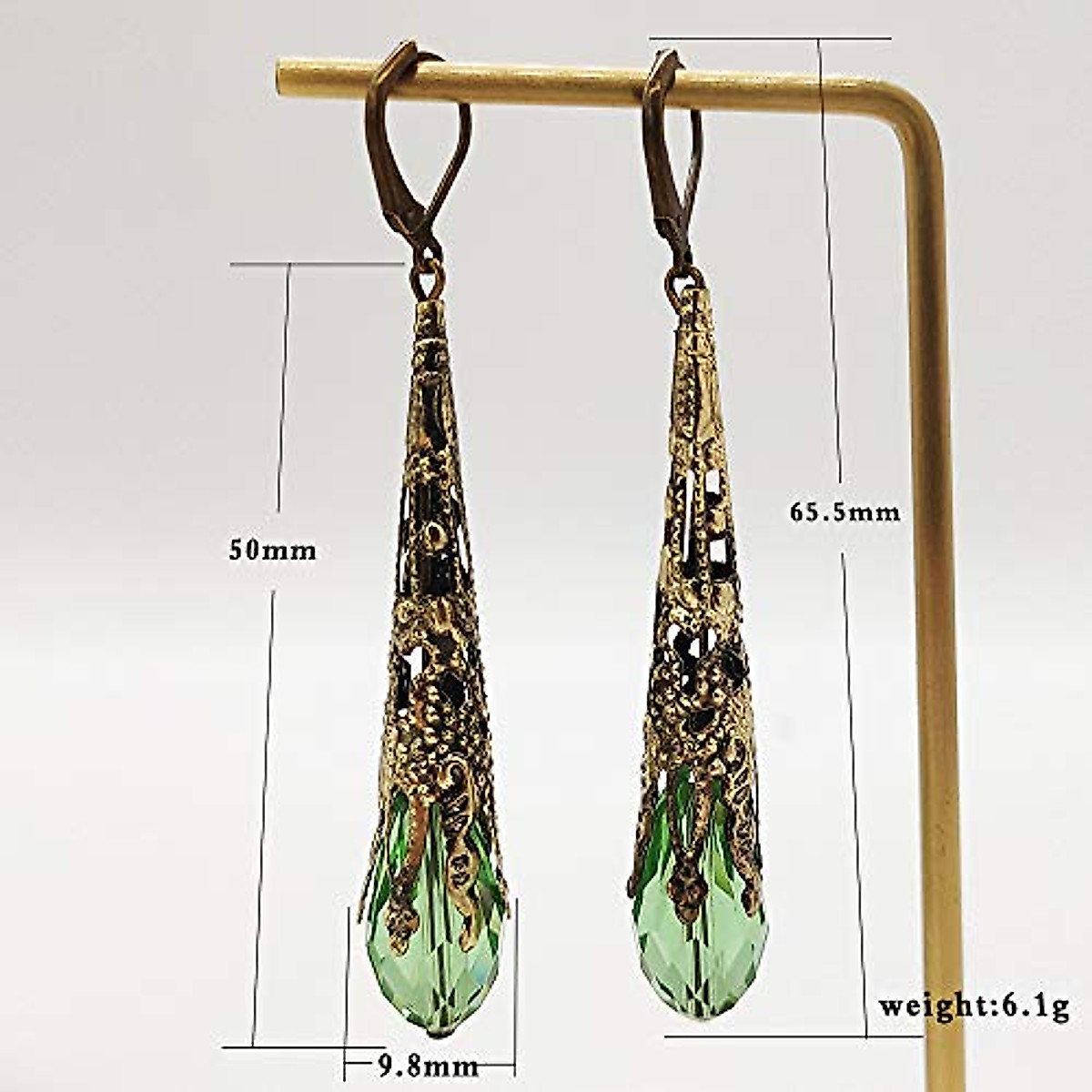 Indian Ethnic Vintage Silver Crystal Teardrop Dangle Drop Earrings Boho Gypsy Retro Rhinestone Hook Earrings for Women Love Gift (Green)