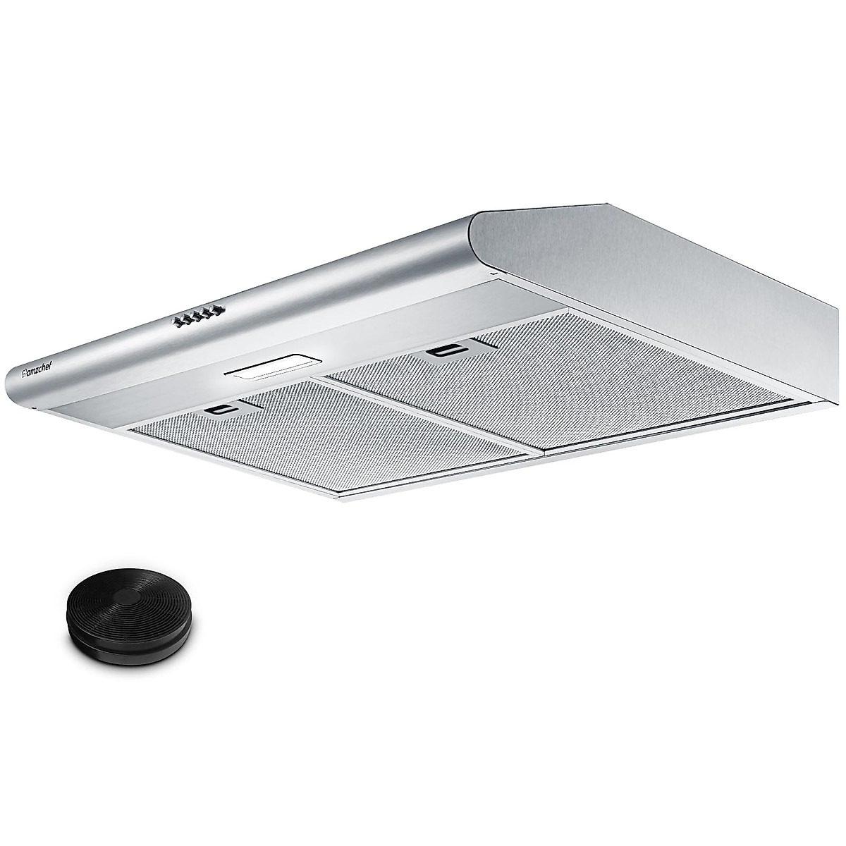 AMZCHEF Under Cabinet Range Hood 30 Inch, 250CFM Stainless Steel Kitchen Stove Vent Hood 3 Speed Exhaust Fan Button Control LED lights Dishwasher-Safe Aluminum Filters with Charcoal Filter