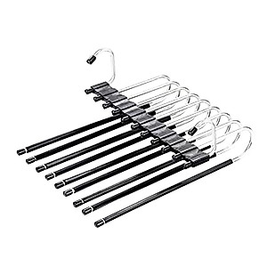 DIFENLUN Trouser Rack,2 Pack,5 Layer Multifunctional Trouser Rack,Space-Saving Stainless Steel,Non-Slip Design,Suitable for Pants Skirt Scarf,Magic Hangers(Black)