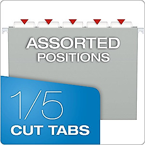 Pendaflex Recycled Hanging Folders, Letter Size, Gray, 1/5 Cut, 25/BX (81604)