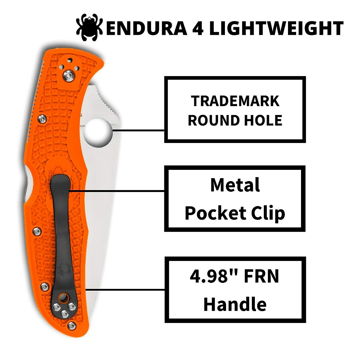 Spyderco Endura 4 Lightweight Signature Knife with 3.80" VG-10 Steel Blade and Orange FRN Handle - PlainEdge - C10FPOR