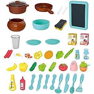 Little Brown Box Kids Pink Plastic Kitchen Playset Toy, Pretend Play, Cookware Set, Dishes, Pretend Food W/ Sink, Realistic Steam, Lights & Music - Gift for Toddler, Children, Girls 3,4,5 Years