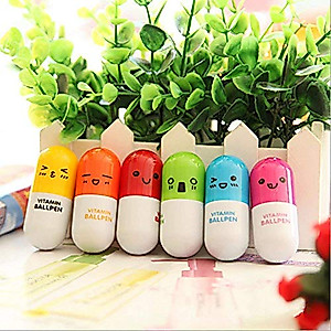SWTOOL 40pcs Vitamin Pill Ballpoint Pen Cute Cartoon Retractable Ball Pen Smiling Face Ball Pen For Kids (Random Color)