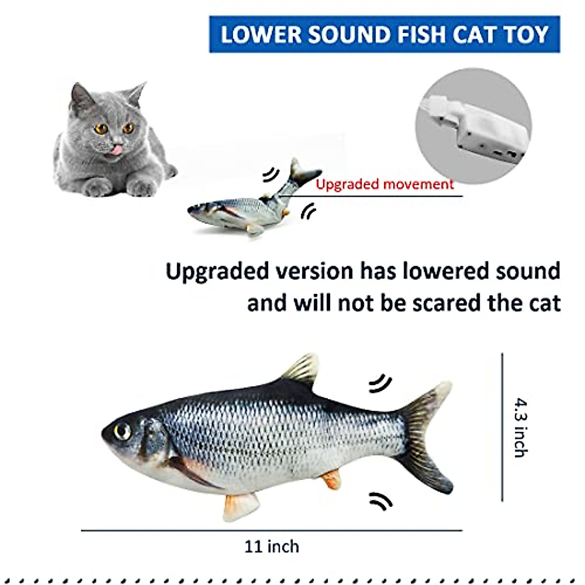 Floppy Fish Dog Toy,Floppy Fish,11" Realistic Interactive Perky Pet Floppy Fish Cat toy,USB Charging Floppy Fish Friend Dog Toy,Dog Fish Toy Flopping Can Chew and Kick,Reducing Stress For Cats
