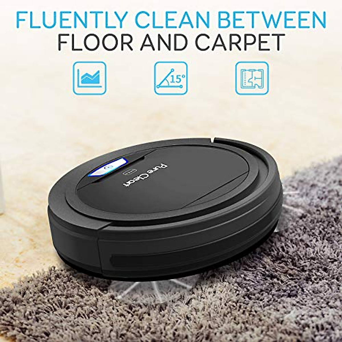 SereneLife Pure Clean Robot Vacuum Cleaner - Upgraded Lithium Battery 90 Min Run Time - Automatic Bot Self Detects Stairs Pet Hair Allergies Friendly Robotic Home Cleaning for Carpet Hardwood Floor
