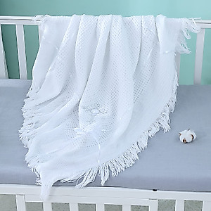 Booulfi Baby Blanket Baby Swaddle Blanket Infant Receiving Blanket Knitted Baby Summer Autumn Blanket Baby Boy Girl Gift with Embroidered Cross