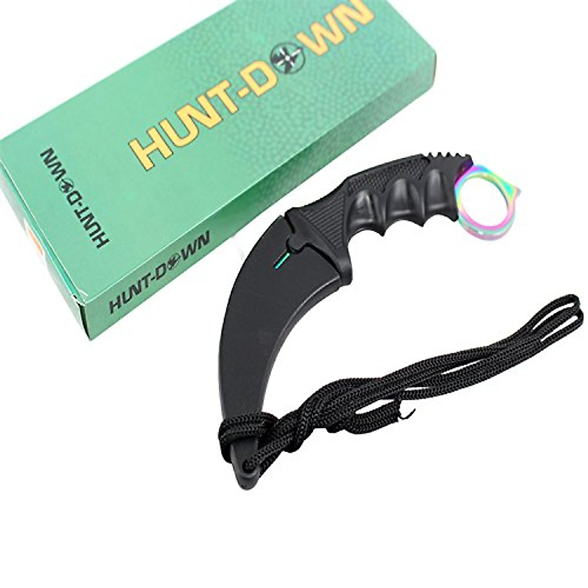7.5" Hunt-Down Karambit Multi Color Blade Hunting Knife with Sheath and Clip