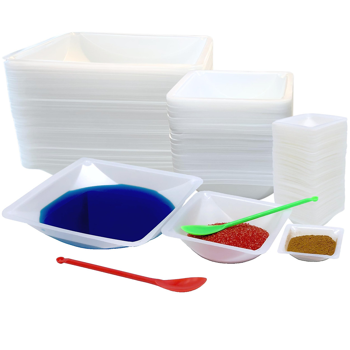 Pure Ponta Weigh Boats - Small, Medium & Large Square Plastic Disposable Trays for Scale - 7ml, 100ml, 330ml - 125pk Per Size