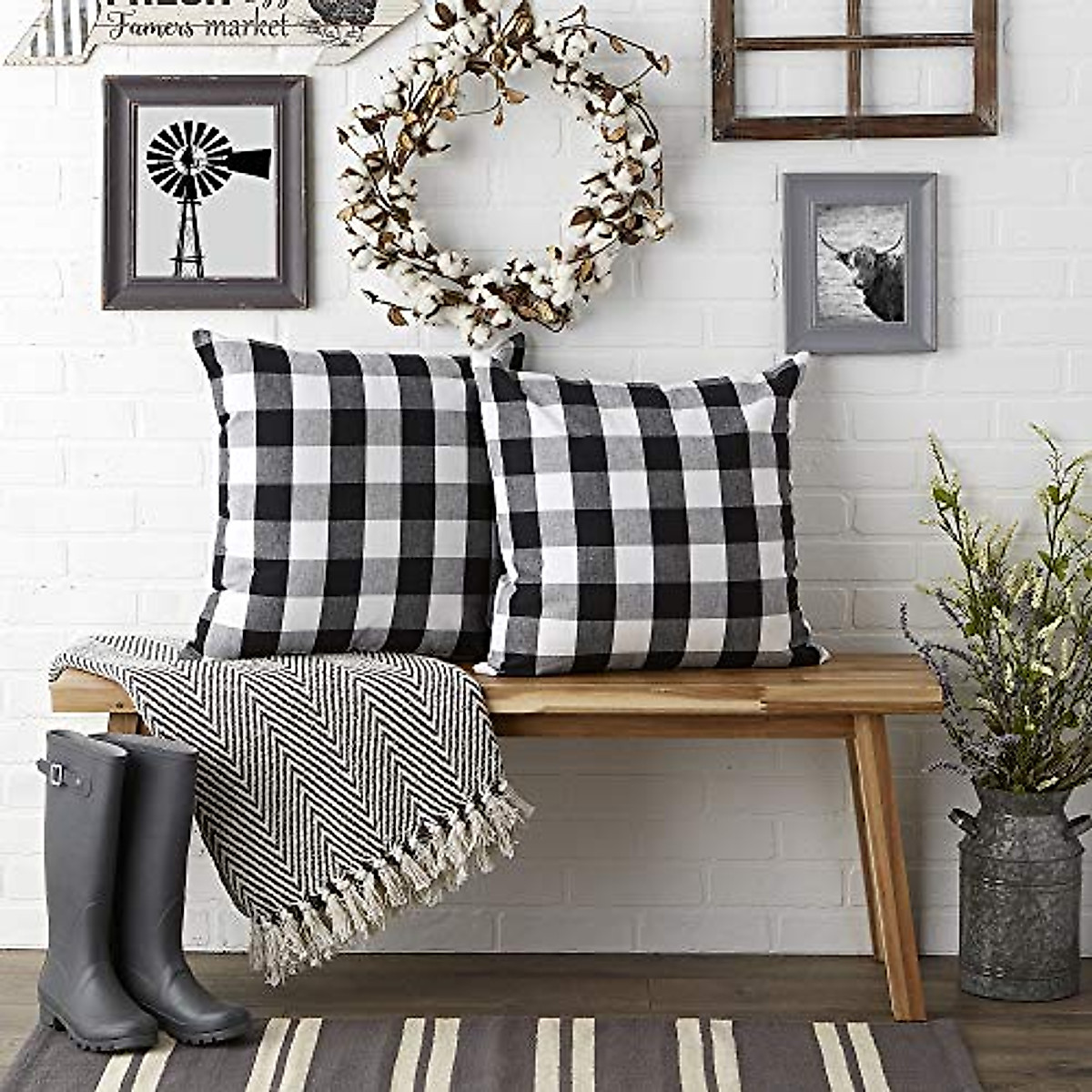 DII 100% Cotton Buffalo Check Pillow Cover Set, Black, 20x20, 2 Piece