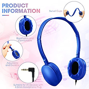 Bulk Headphone Earphones 45 Pack Multi Colored for School Headphones with 3.5 mm Headphone Plug for School Classroom Library Students Kids Children Teen and Adults, 9 Colors