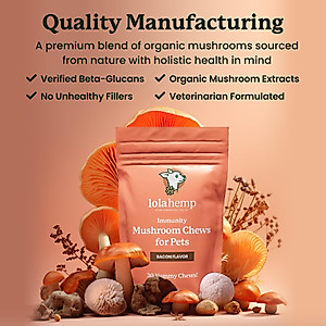 Lolahemp Mushroom Supplement for Dogs - Tasty Chews with Organic Mushroom Complex for Immune System & Cognitive Health - Turkey Tail, Reishi, Shiitake, Maitake & Lion's Mane