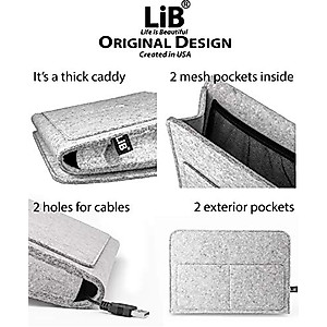 Lib Bedside Caddy, Original Design | Large Size 9.5" x 13.5" | Laptop Holder | 100% Handmade | College Room, Kids Bunk Bed, Hospital Bed | Night Hanging Storage Organizer (Light gray)