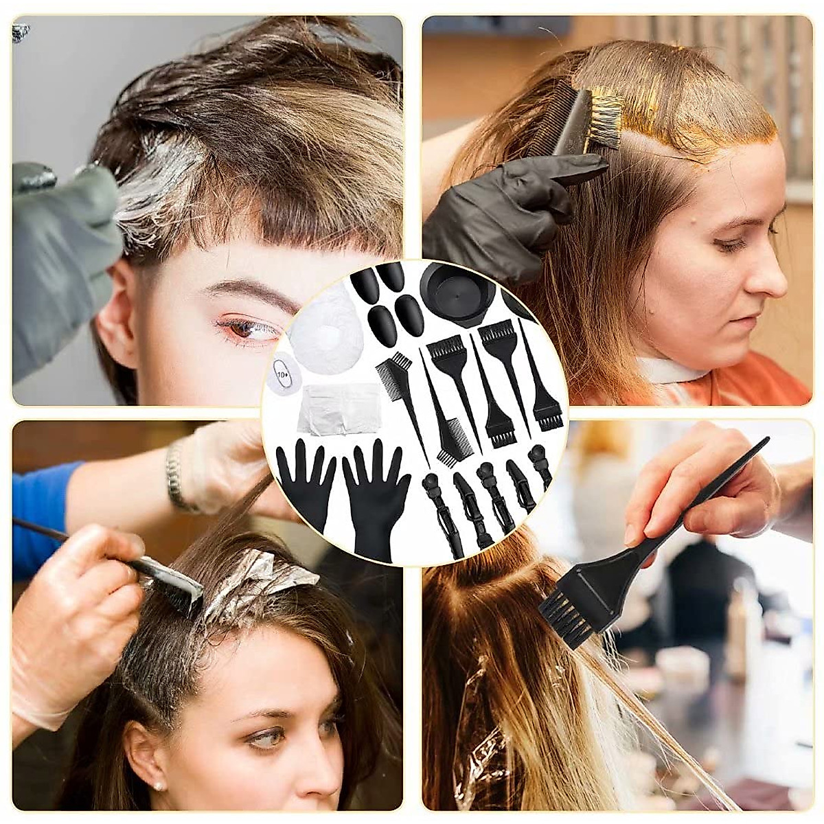 47 Pieces Hair Dye Coloring Kit Hair Tinting Bowl Dye Brush, Ear Cover, Gloves for Hair Coloring Bleaching Hair Dryers DIY Salon Hair Dye Tools Hair Dye Tools