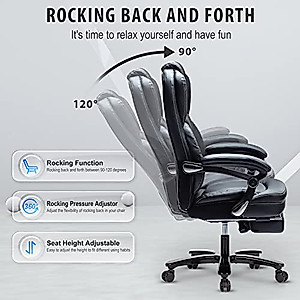 Comermax High Back Big and Tall Office Chairs 90-135° Reclining Office Chair for 400lb Heavy People, Plus Size Rocking Managerial and Executive Chairs with Footrest (Black)