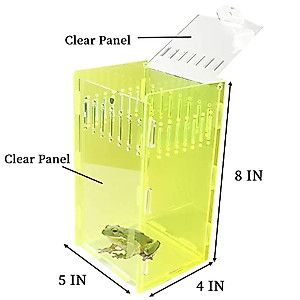 Reptile Terrarium,Vertical Acrylic Tarantula Enclosure Breeding Tank,Aquarium Breeding Tank 5" x 4" x 8"for Invertebrates and Small Tree Dwelling Reptiles,Mantis, Cricket,Snails,Frog-Fluorescent Green