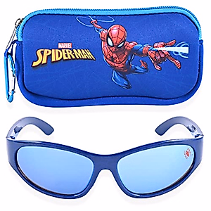 Marvel Spiderman Kids Sunglasses with Kids Glasses Case, Protective Toddler Sunglasses (Spider Blue)