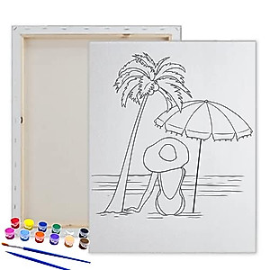 Essenburg Pre Drawn Canvas Paint Kit | Teen, Kids and Adult Sip and Paint Party | DIY Date Night Couple Activity| Canvas Boards for painting| Birthday Party Beach Lady ((S 8x10 CANVAS ONLY))