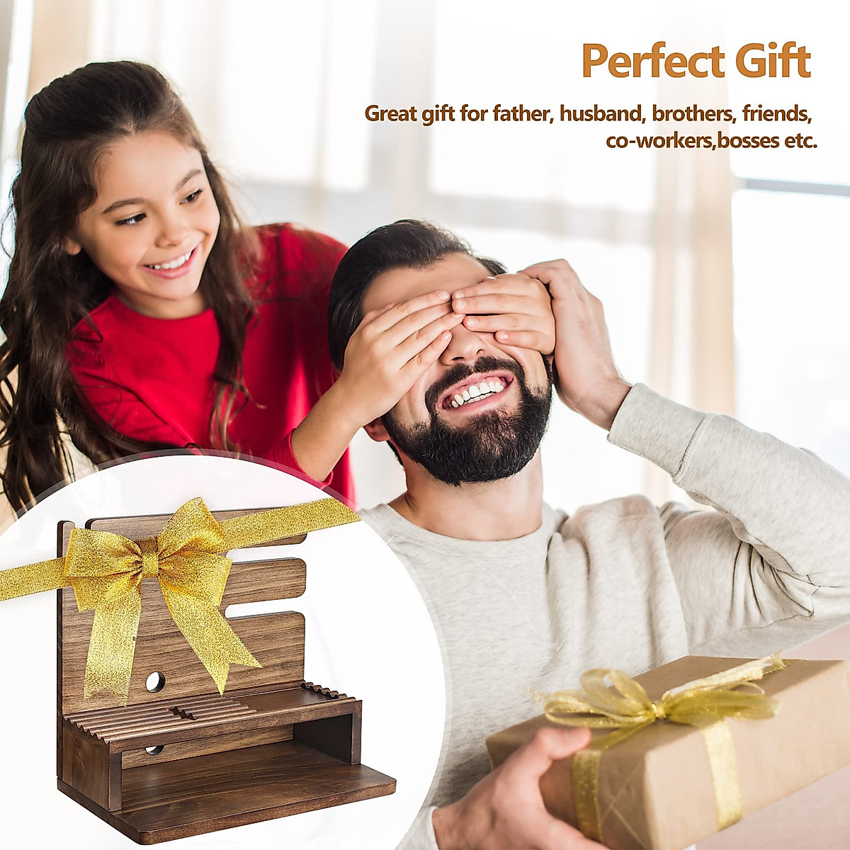 Homde Solid Wood Charging Station Storage/Nightstand for Multiple Devices Including Phone, Smart Watch, Laptop, Tablet Perfect as an Electronic Organizer Gift for Men