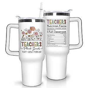 thmasamwr 40oz Teacher Tumbler with Handle, Stainless Steel Teacher Water Bottle Cup, Teacher's Travel Coffee Mug, Thanksgiving,Christmas,Graduation Gifts for Teachers