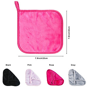 [4 Pack] Microfiber Fleece Makeup Remover Cloths (8x8 inch) for Face, Ultra Soft Chemical Free Reusable Facial Cleaning Towel for All Skin Types