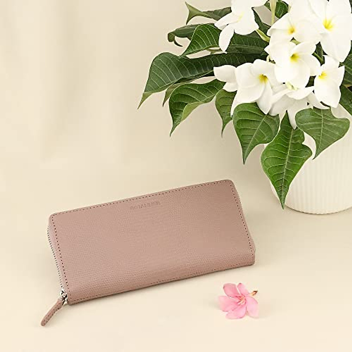 BOTANNER Genuine Leather Womens Zip Around Wallet RFID Blocking 8 Credit Card Slots 2 Bill Sections Zip Section for Coins 2 Slip pockets | Gift for Her (Pink)