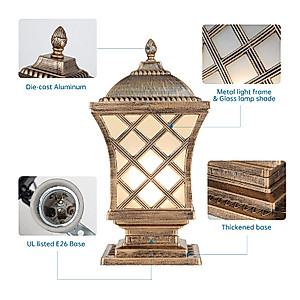 CGJDZMD Outdoor Column Lights, Modern Column Lamp Waterproof Glass Post Lights Outdoor Aluminum Fence Post Light Fixtures for Villa Garden Park Lighting Bronze Pillar Lights(Bulb not Included)