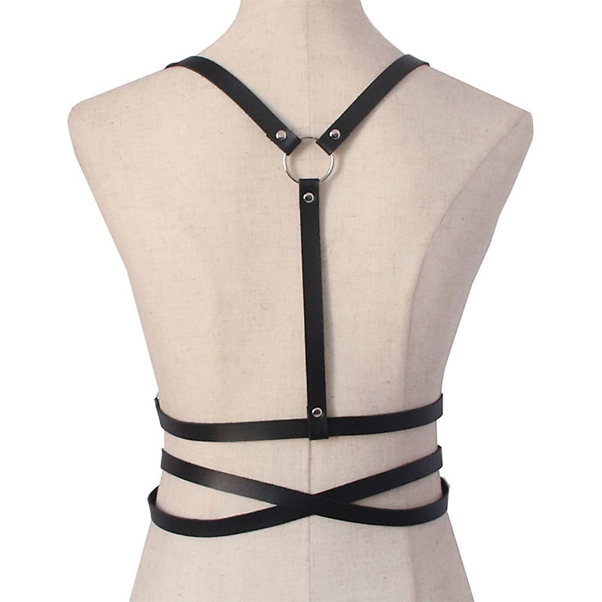 BODIY Gothic Punk Body Chains PU Leather Fashion Black Waist Straps Belt Womens Loop Belts Fashion Halloween Club Adjustable Costume Belt