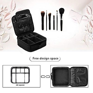 BEIKOTT Makeup Train Case, Makeup Organizer, Portable Artist Storage Bag with Adjustable Dividers for Cosmetics, Makeup Brushes & Toiletry Jewelry Accessories, Black