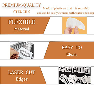 1 Inch Letter Stencils Symbol Numbers Stencil, 68 Pcs Reusable Alphabet Art Craft Templates Interlocking Stencils Kit for Painting on Wood, Wall, Glass, Fabric, Rock, Canvas, Chalkboard, Sign（1Inch）