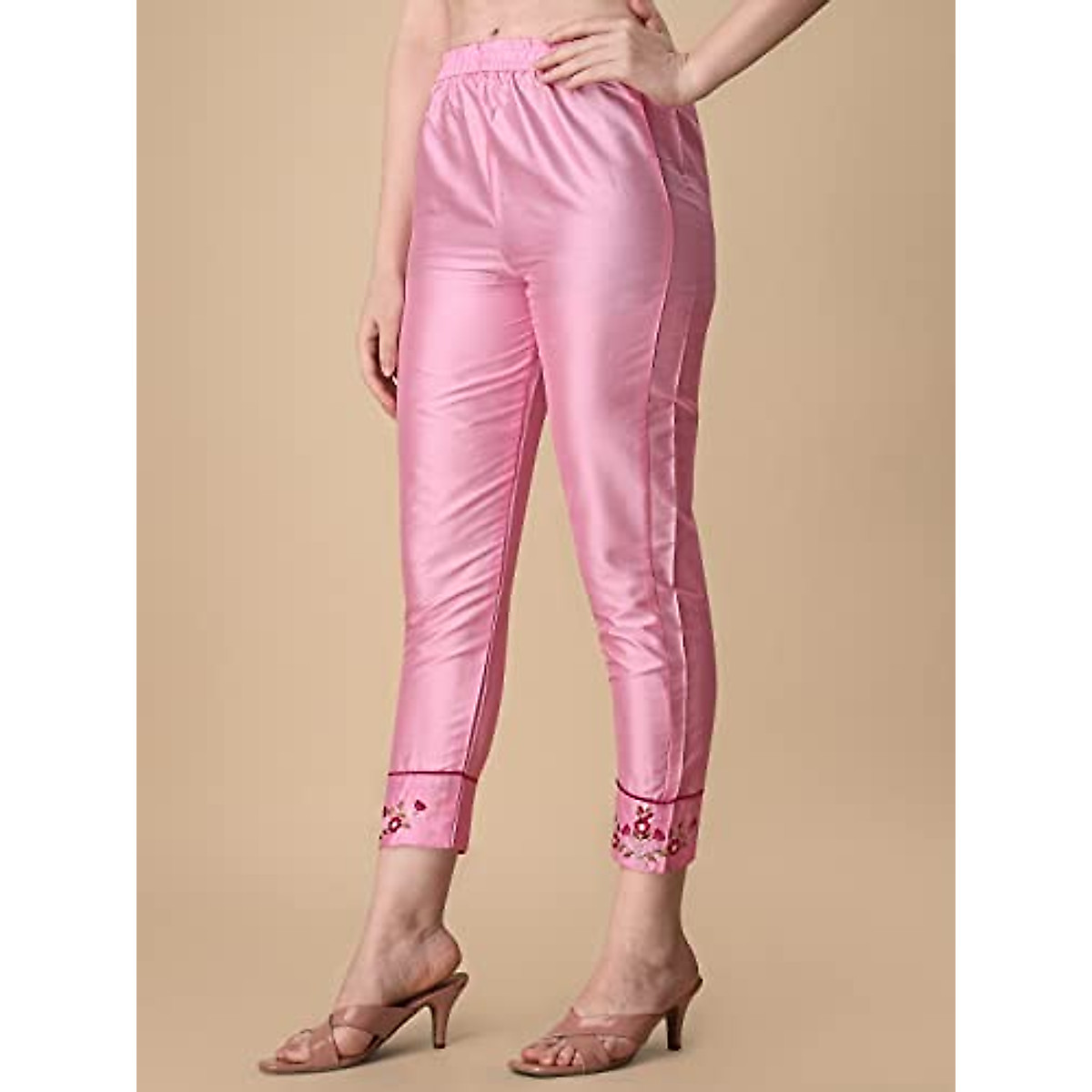 FamLady Embroidered Kurti Set with Pant and Dupatta Indian Art Silk Kurtis for Women (as1, alpha, m, regular, regular, Pink)