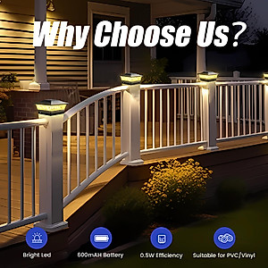 APONUO Deck Post Lights Solar Powered,6x6 Post Cap Solar Light 2 Color Mode Outdoor Waterproof for Fence Post Caps 4x4,6x6 Wood&4x4 5x5 Vinyl Deck Post Caps,Black,12 Pack