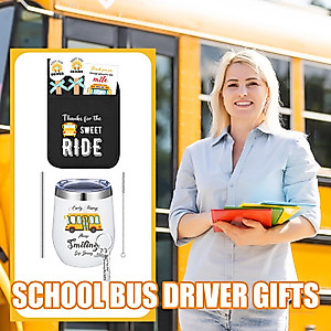 6 Pcs Bus Driver Appreciation Gifts School Bus Tumbler Cup with Keychain Bus Driver Pot Holder with Pocket Heat Resistant Oven Pads Silicone Spatula Rubber Greeting Card for Bus Driver Teacher Gifts