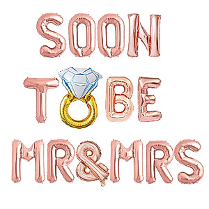 Soon To Be Mr & Mrs Balloons, Rose Gold Wedding Rehearsal/Engagement/Bridal Shower/Bachelorette Party Sign Supplies Decorations