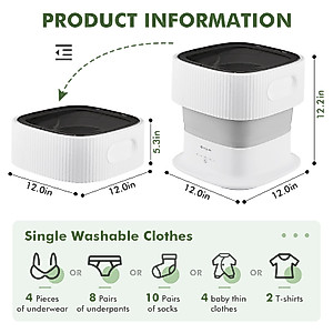Portable Washing Machine, Updated Small Washer (2 Blue light & Silver Ion Design), Foldable Mini Washer, for Underwear, Socks, Baby Clothes, Towels, Delicate Items (NOT Automatically)