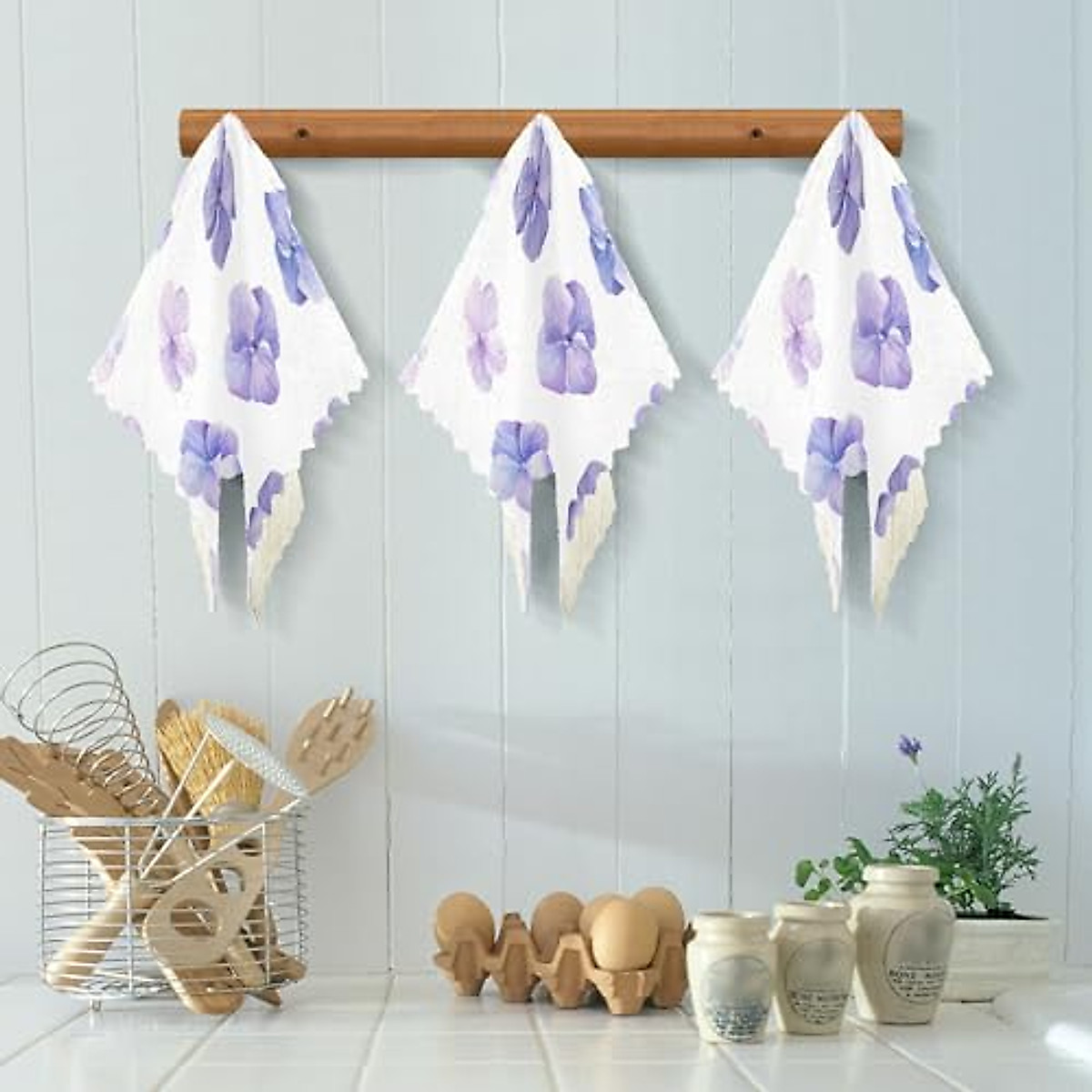 FRODOTGV Blue Hydrangea Flowers Watercolor Kitchen Towel Microfiber Table Cotton Kitchen Tea Towels Terry Cloth Dish Towel Cotton Hand Towels for Kitchen