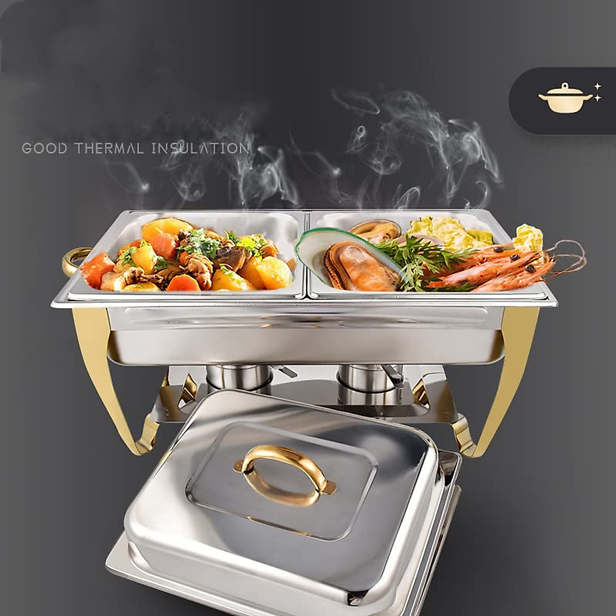 HONHPD 9 Quart Chafing Dish Buffet Set, Stainless Steel Chafing Dishes Silver Rectangular Catering Chafer Warmer with Food Tray Lid and Fuel Holder for Wedding Party Banquet Catering Events
