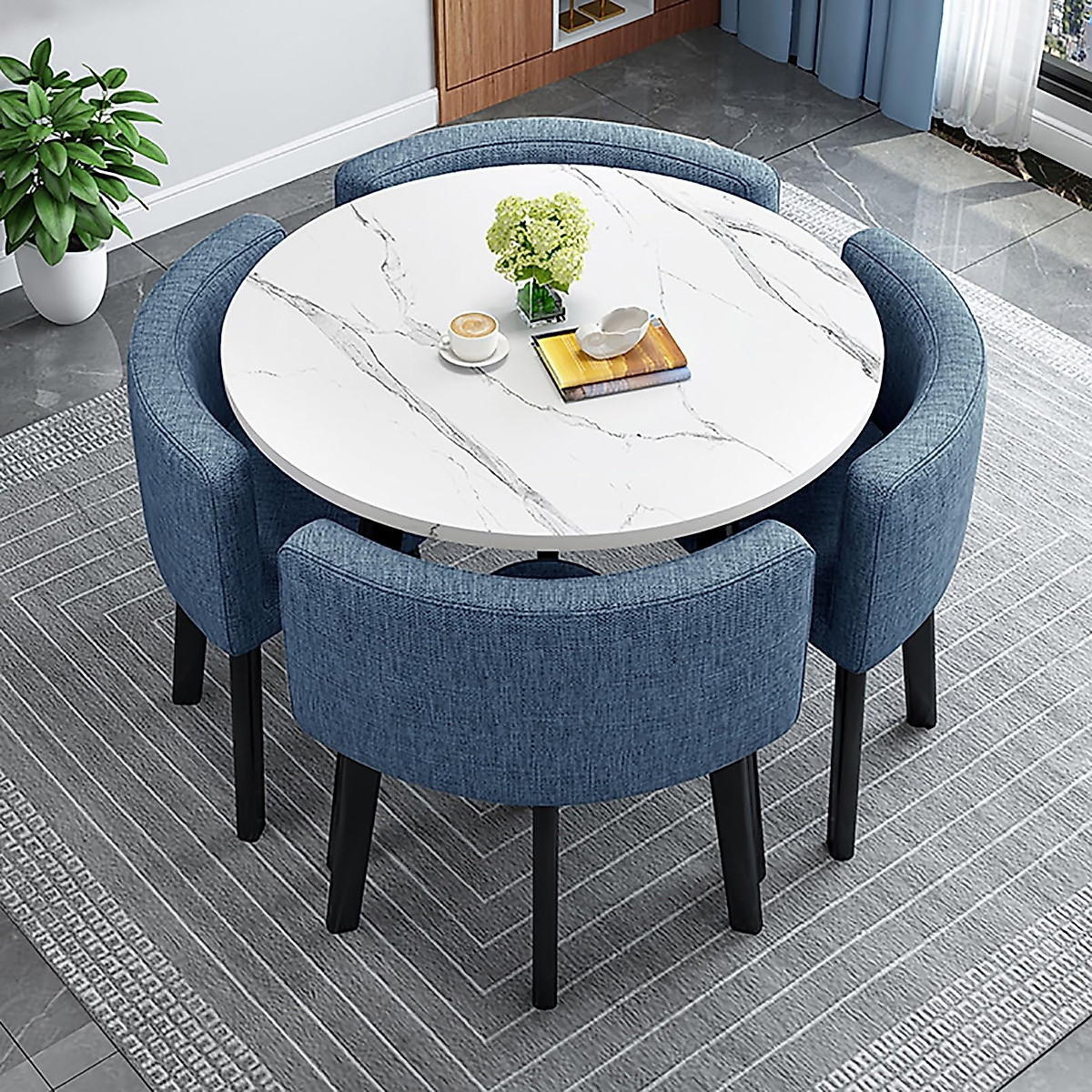 Round Dining Table Set With 4 Chair,Small Office Conference Room Tables And Chairs,Round Tables Conference,Space-Saving,Modern Leisur Dining Room Furniture For Kitchen Lounge Living Room ( Size : B6 )